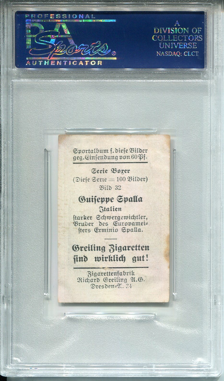 1926 Greiling Serie Boxer 32 Giuseppe Spalla PSA 2 NQ Boxing Rookie ...