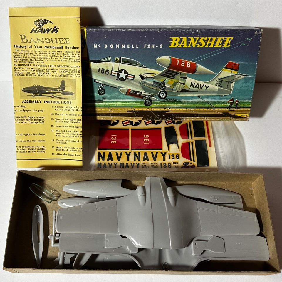 Vintage Hawk #501-98 1/48 Scale McDonnell F2H-2 Banshee Plastic Kit ...
