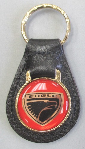 Vintage Red AMC EAGLE 4309 Black Leather Gold Tone Key Ring 1980 1981 ...