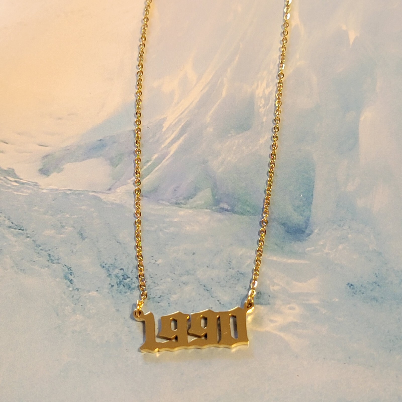 1990 Necklace Gold-tone Birth Year Grad Year Vintage… - Gem