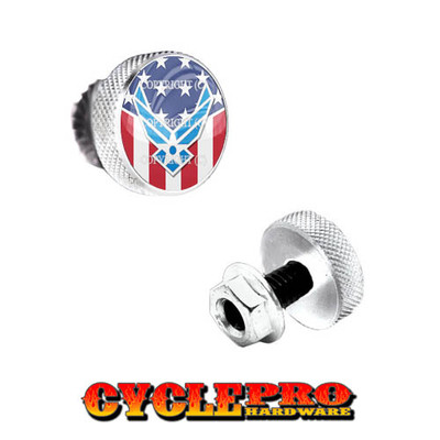 2 Silver Billet Knurled License Plate Frame Tag Bolts USA FLAG SLANT ...