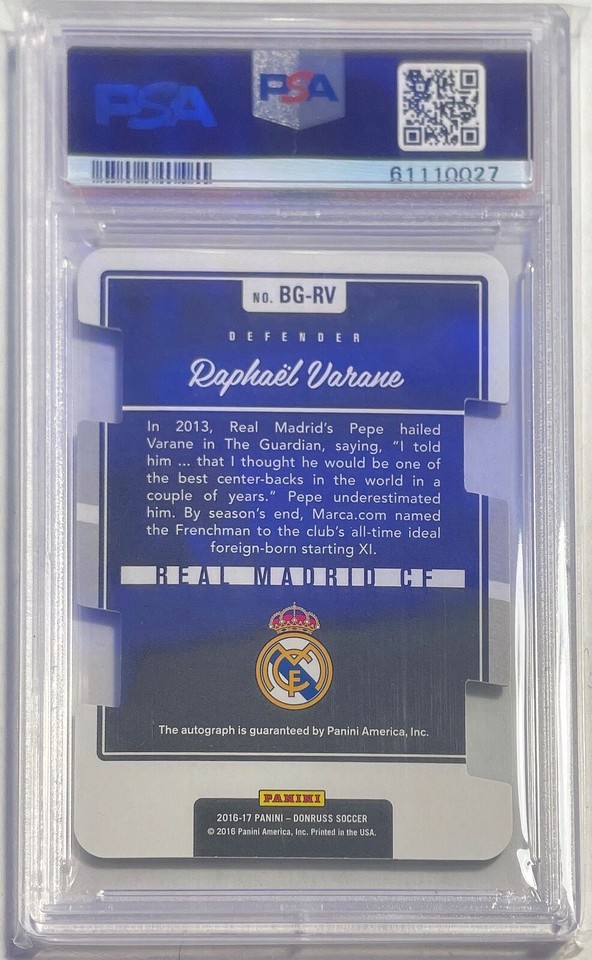 RAPHAEL VARANE 2016-17 DONRUSS BEAUTIFUL GAME GOLD AUTO #D 1/10 PSA 10 ...