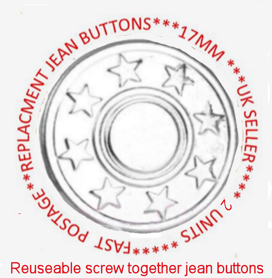 17mm Silver jean buttons, screw together jeans No Sew replaceable 2Pcs ...