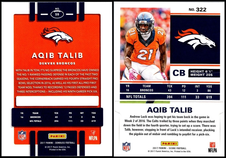 2017 Aqib Talib (2) Card Lot - UNIQUE FIND – ONE OF A KIND | eBay