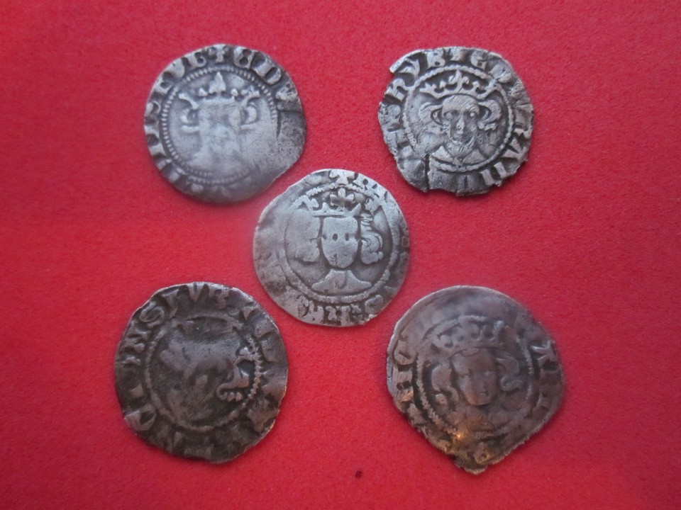 5 Medieval silver hammered pennies,different kings & mints various ...
