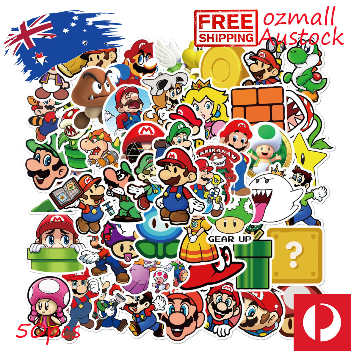 50pcs Super Mario Luigi Jumpman Mushroom Donkey Kong Game Stickers Car ...