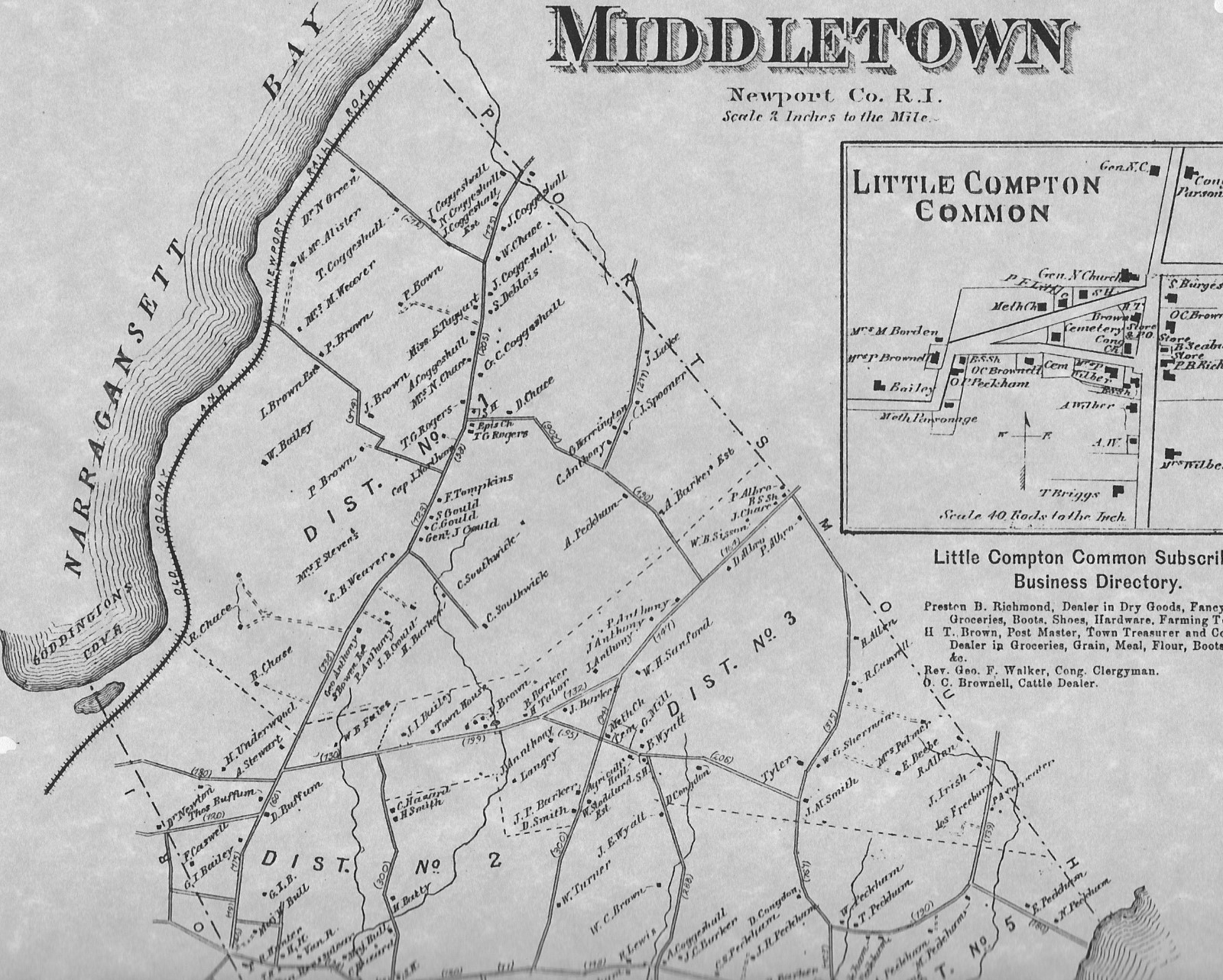 Little Compton Adamsville, RI 1870 Maps with Homeowners Names | eBay