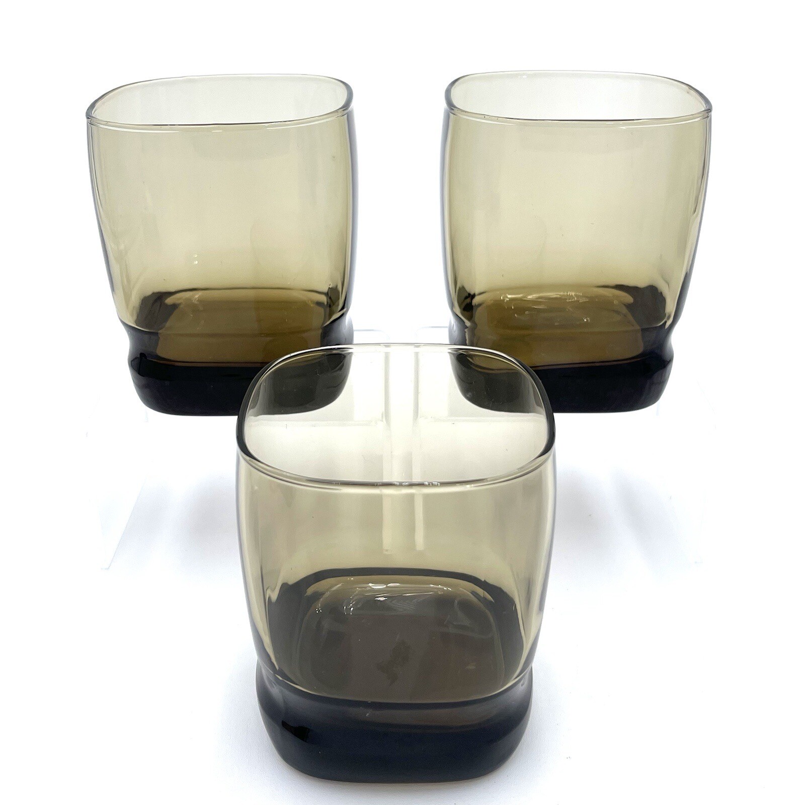Libbey Carrington Smoky Brown Whiskey Square Rocks Glasses Set of 3 Vtg ...