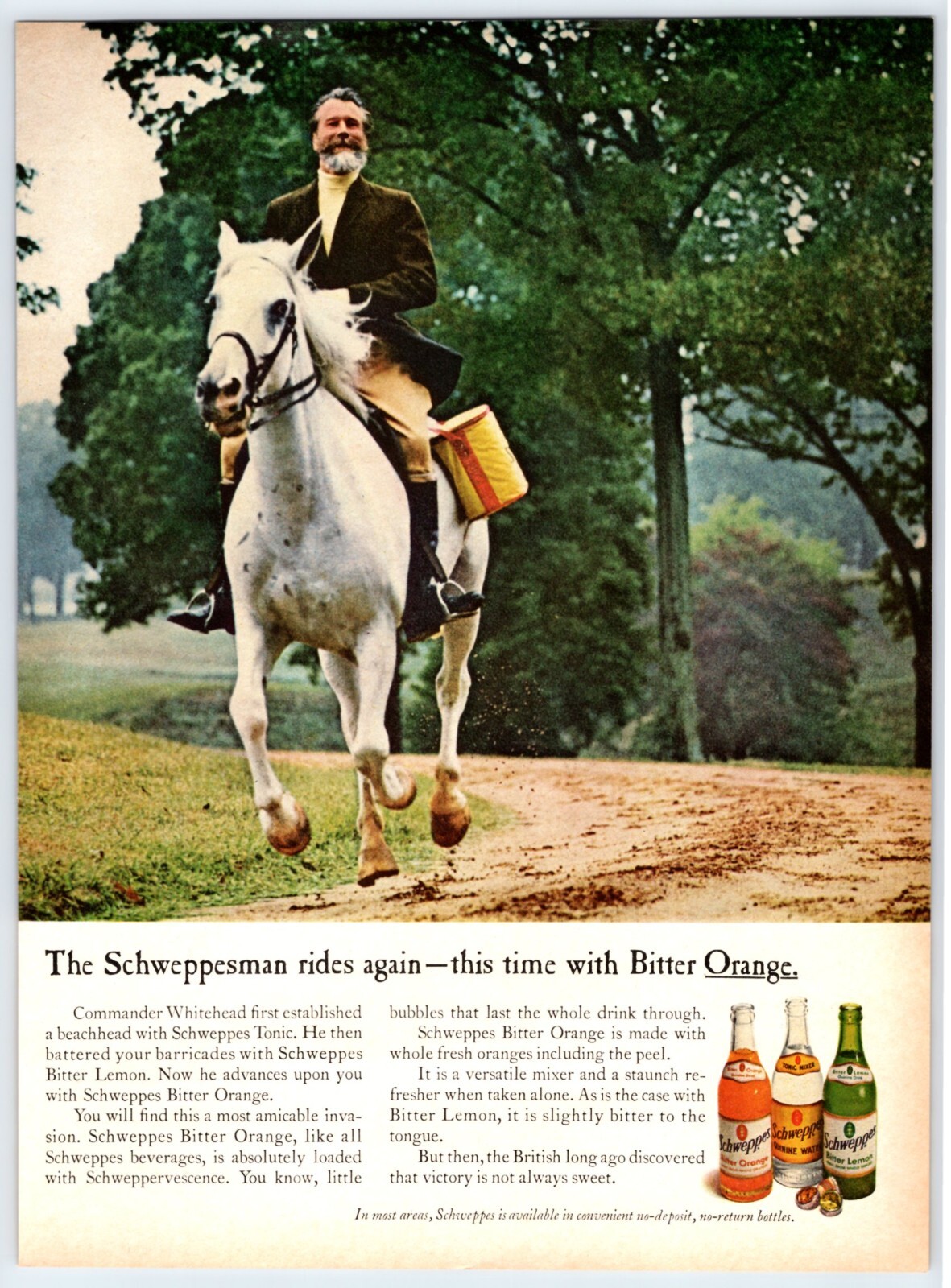 1967 MAN HORSE SCHWEPPES TONIC SODAS AD Vintage 8"X11" Magazine Ad 1960 ...