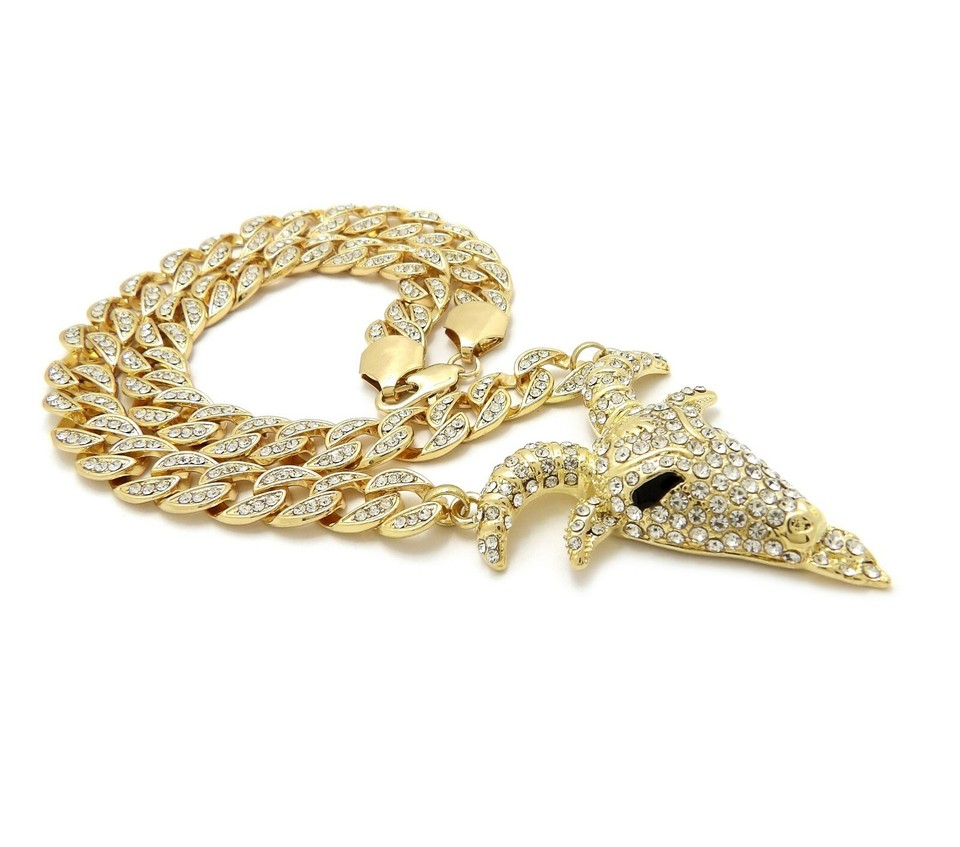GOAT G.O.A.T Head Pendant & 10mm 18" 20" 24" Iced Cuban Chain Hip Hop ...
