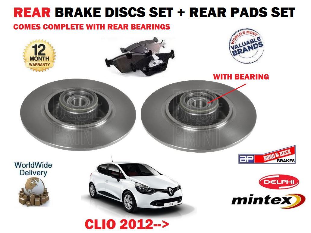 FOR RENAULT CLIO + 1.6 RS 2012- REAR DISCS SET + BRAKE DISC PADS KIT ...