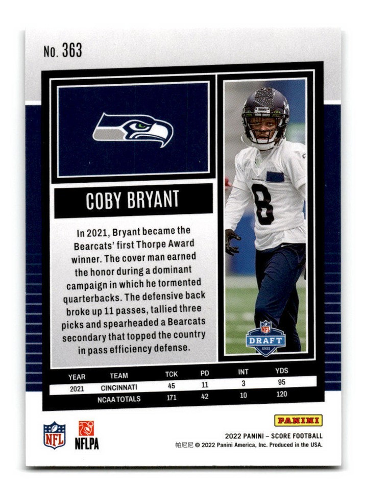 2022 Score Coby Bryant #363 Seattle Seahawks | eBay