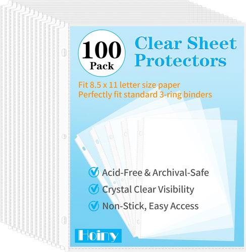 100 Pack Clear Sheet Protectors 8.5 X 11 Inch, Letter Size Page ...