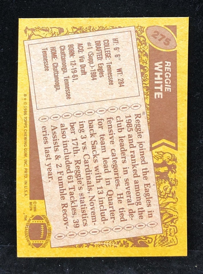 1986 Topps Reggie White Rookie RC #275 Eagles | eBay