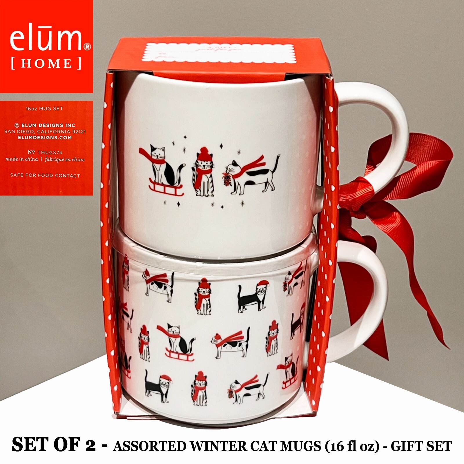 SET OF 2 New elum HOME Winter Cat Mugs Assorted, Gift Set for Christmas ...