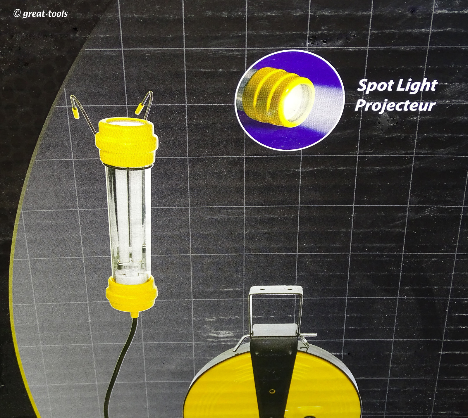 AUTOMOTIVE DROP LIGHT – metal reel – fluorescent work lights – 50 ft ...