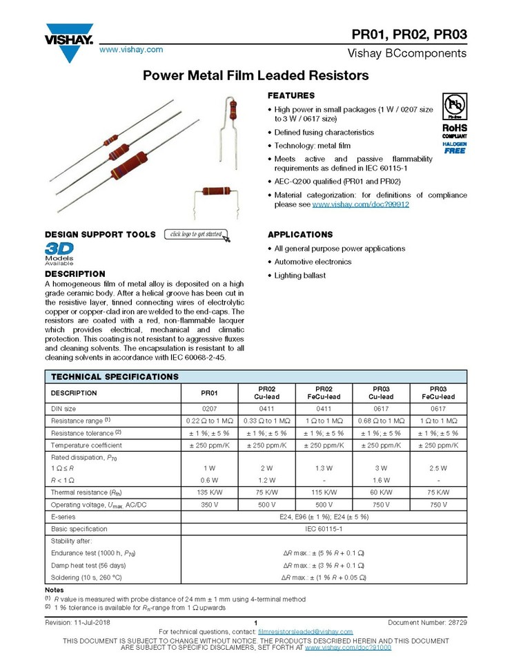 4pcs - Vishay BC PR03 3W 750V 5% Power Metal Film Resistor | eBay