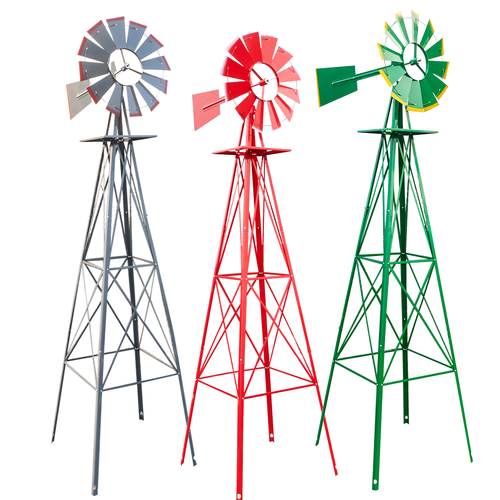 8FT Yard Windmill Garden Ornamental Wind Mill Wind Spinners Weather ...