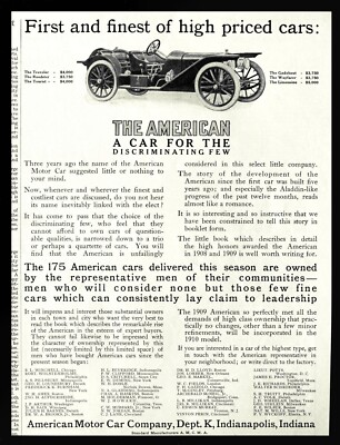 1909 AMERICAN Motor CAR for the Discriminating Few Antique Automobile ...