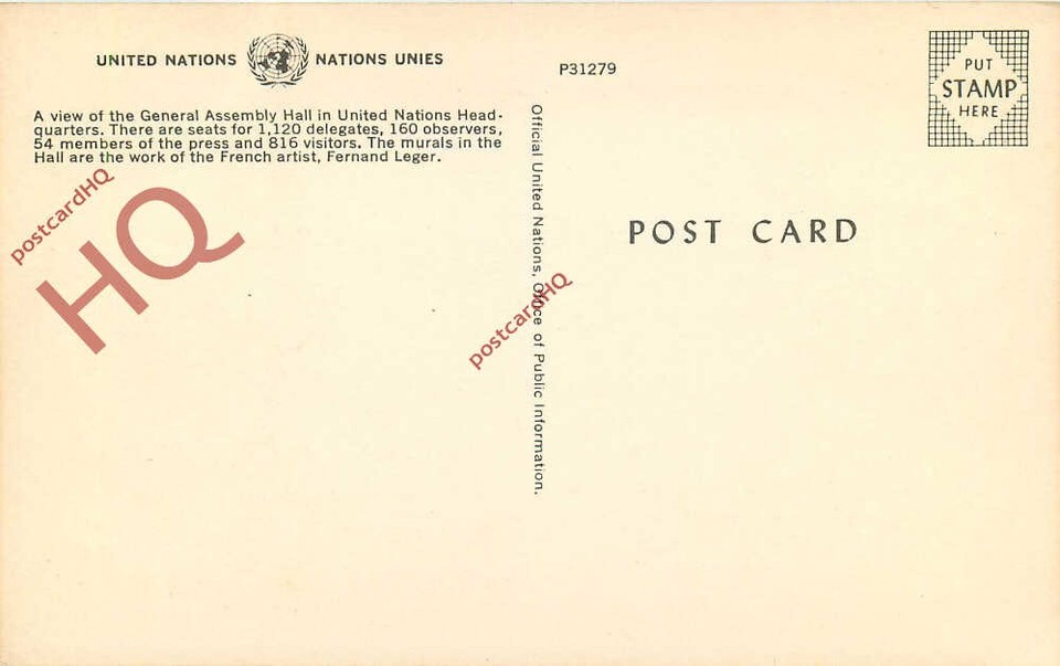 Picture Postcard:-New York City, United Nations General Assembly Hall ...