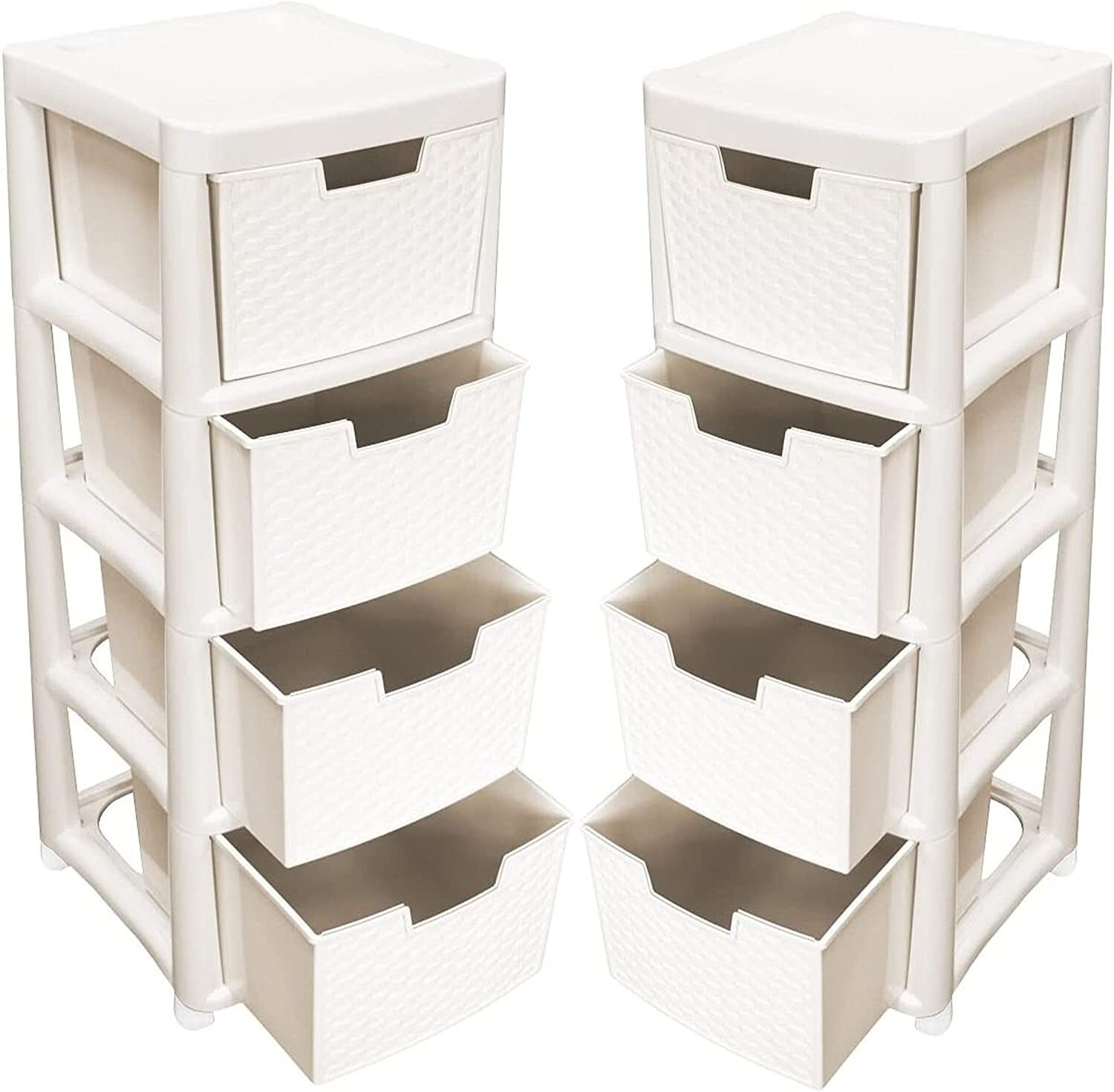 Rattan Cream Large 4 Drawer Plastic Modular Storage Tower Home, School ...