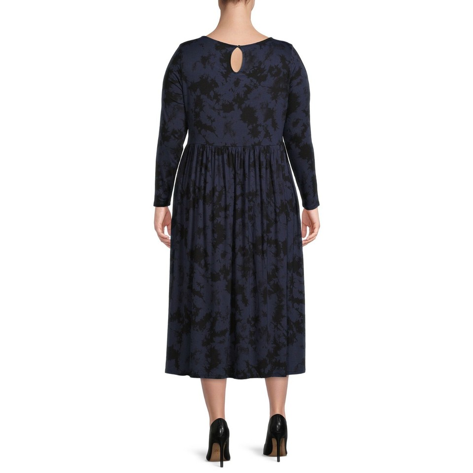 New Terra & Sky Women's Plus Blue/Black Tie Dye Baby Doll Dress Size 1X ...