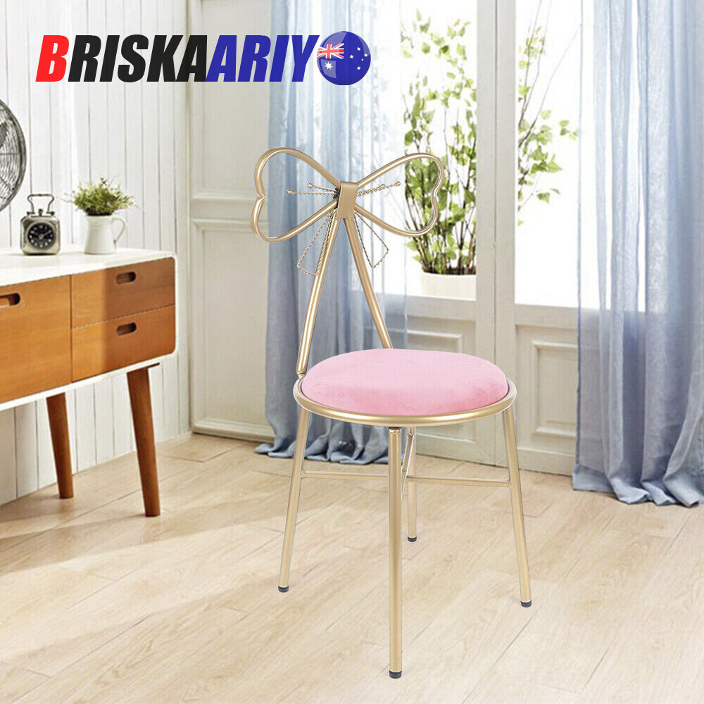 Pink Dressing Makeup Stool Bedroom Backrest Princess Chair Seat Girls ...