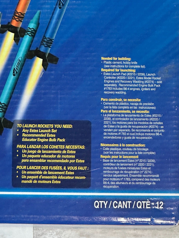 New In Box Estes 12 Color The Sky Crayon Model Rocket Bulk Pack Colored ...