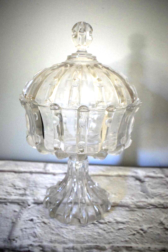 EAPG Large Broken Column Rattan Covered Compote 13" Tall Antique Glass ...