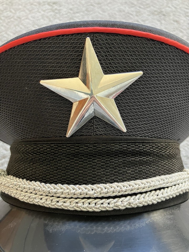 Costume Black Captains Hat with Silver Star and Red Piping | eBay