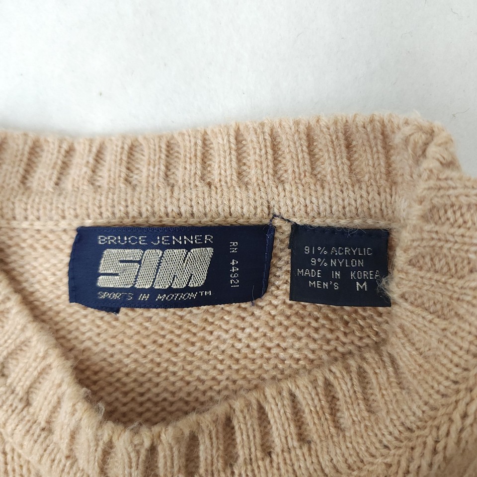 VINTAGE 80s Bruce Jenner SIM Sports Men's M Crewneck Sweater Oatmeal ...