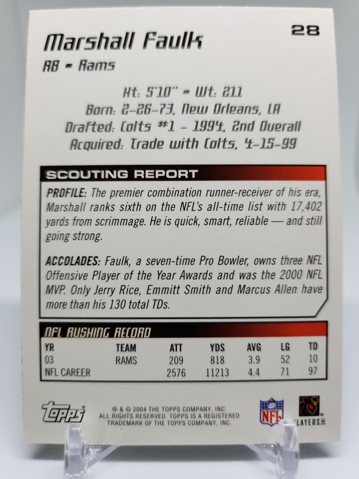 2004 Topps Draft Picks Football Card Marshall Faulk #28 - St. Louis ...