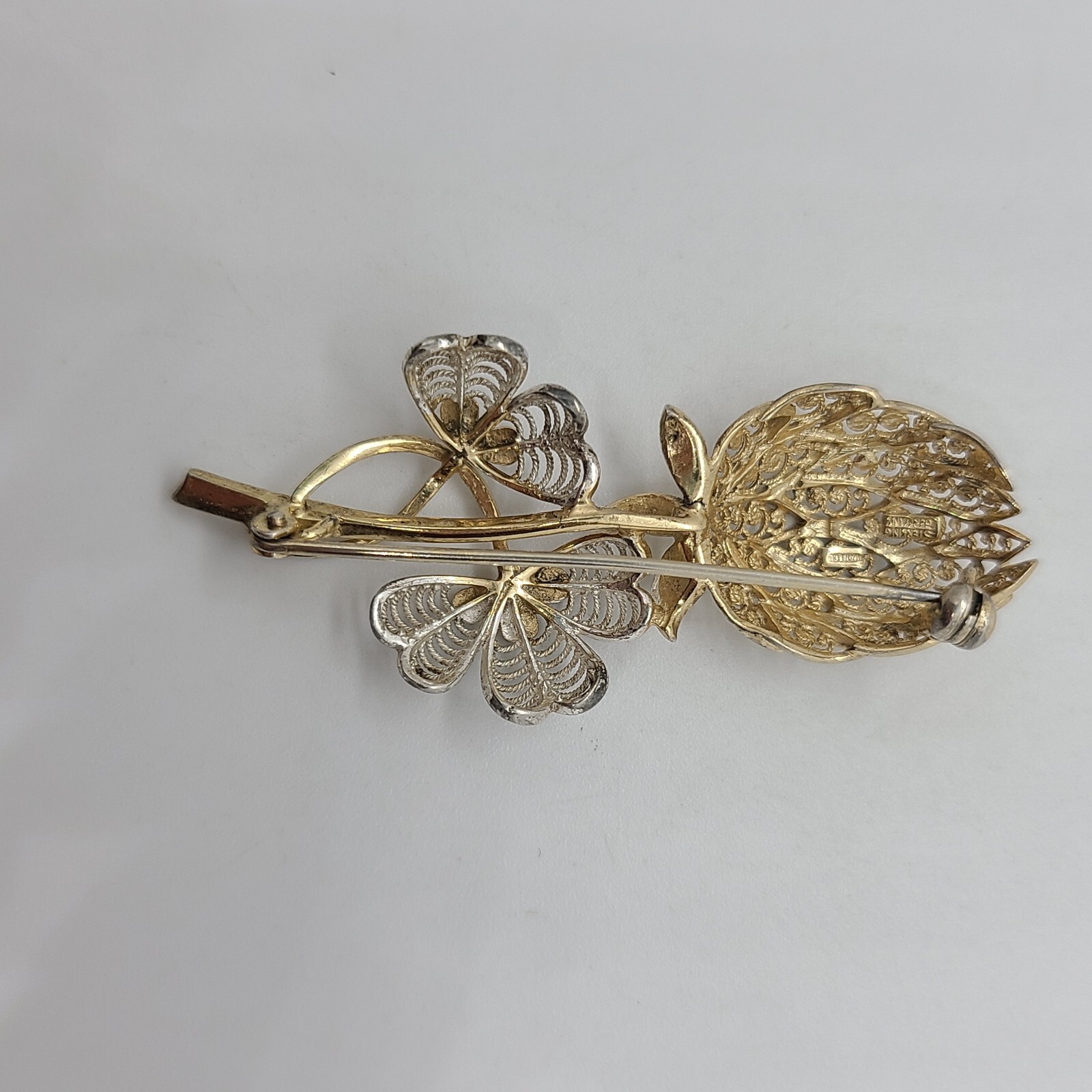 Van Lou Sterling Silver Vermeil Filigree Germany Floral Flower Pin ...