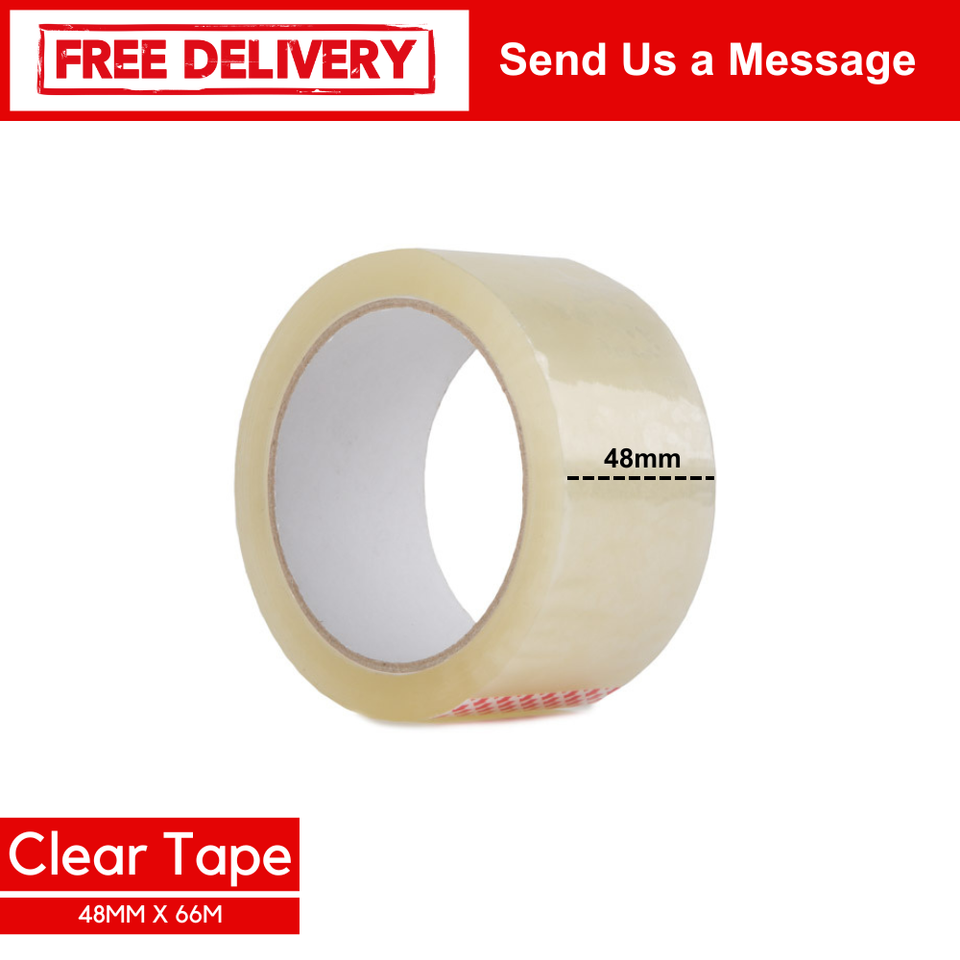 CLEAR PACKING TAPE PARCEL STRONG 48MM X 66M BOX SEALING SELLOTAPE ...