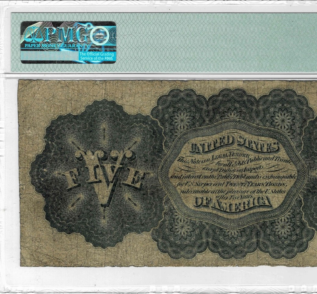 1862 $5 Legal Tender note--fr.61b (Chittenden/Spinner) PMG Fine 15--Key ...