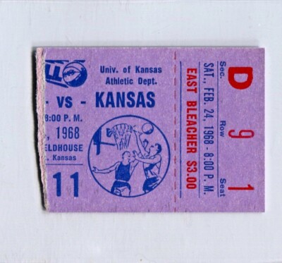 KANSAS STATE v KANSAS JAYHAWKS - Feb 17 1968 Basketball Vintage Ticket ...