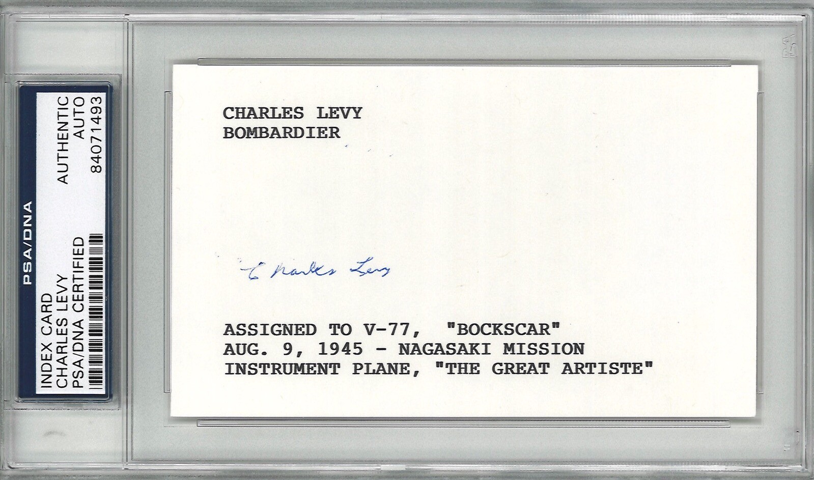 CHARLES LEVY SIGNED INDEX CARD PSA DNA 84071493 (D) BOCKSCAR C-13 CREW ...