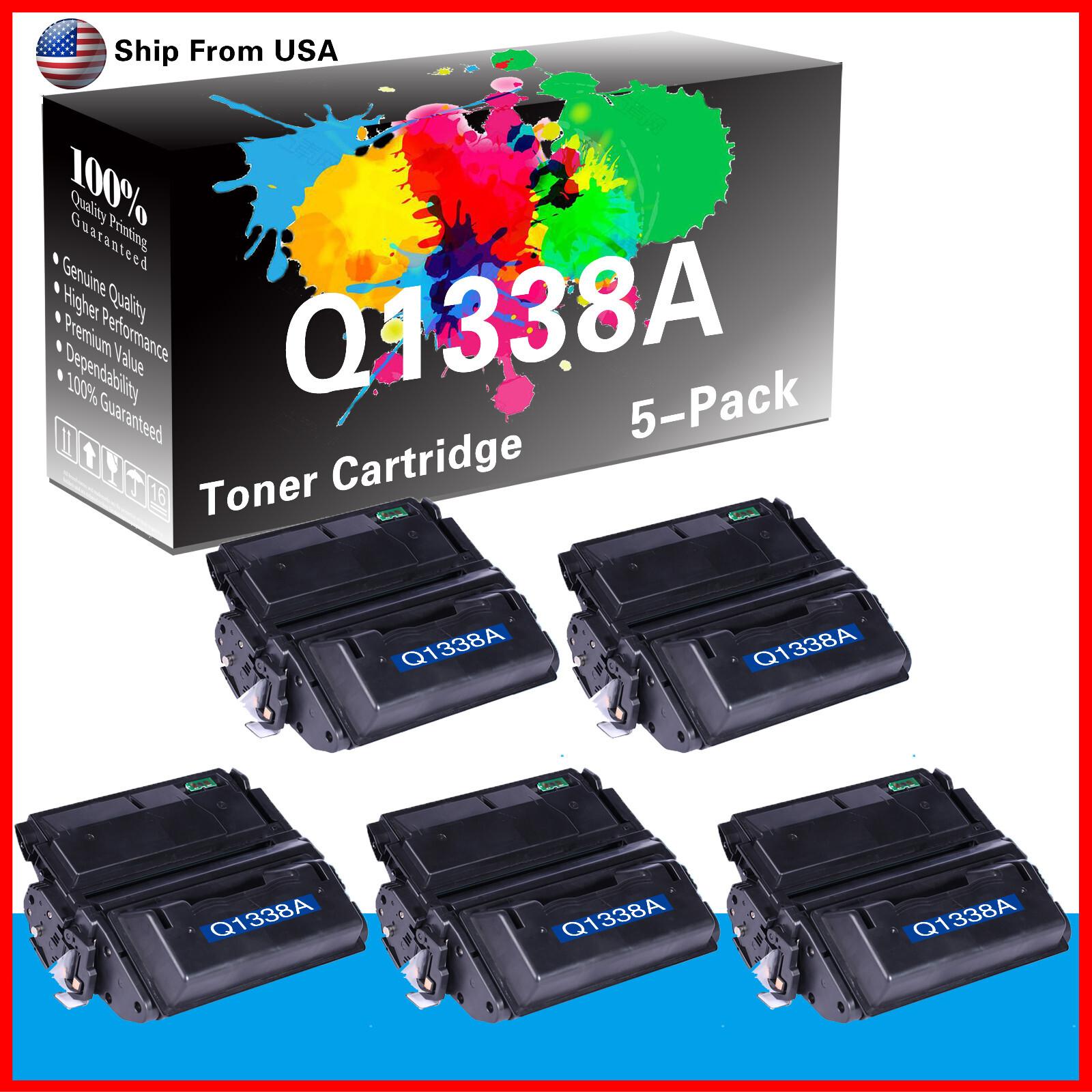 5PK 5949A 49A 38A Toner Cartridge 1338A for 4200 4200L 4200Ln Printer ...