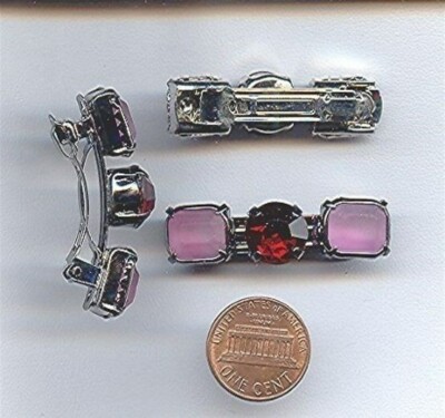 VINTAGE SILVER RED JEWEL MATTE ROSE GEM JEWEL 1.5" BARRETTE G477 | eBay