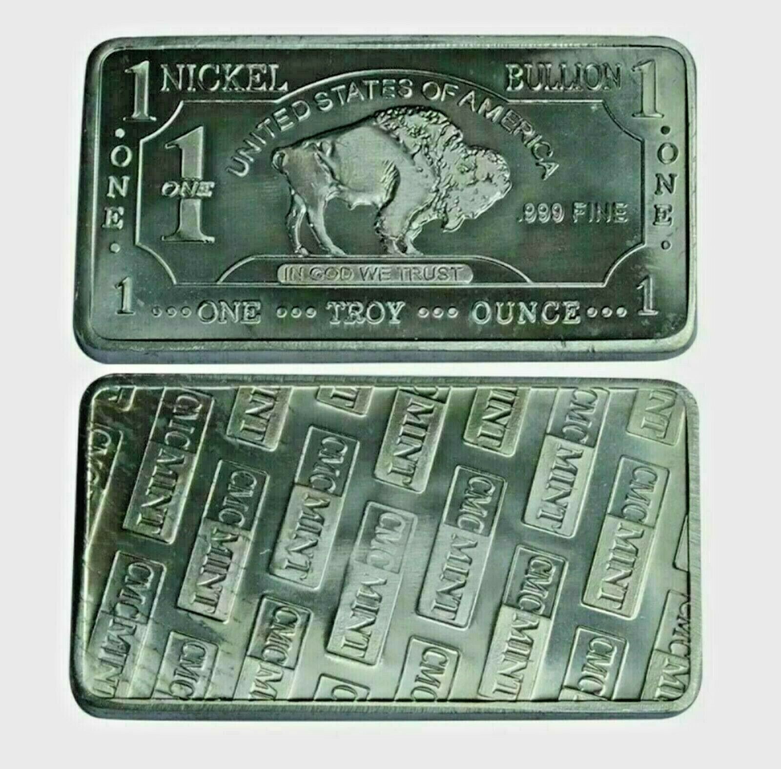 1 oz One Troy Ounce USA American Buffalo .999 Fine Nickel Bar Ni ...
