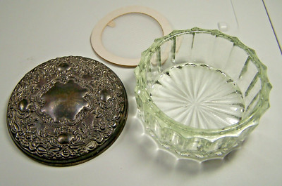 Glass Powder Box Silver Toned Metal Mirrored Lid Vanity Decor Hong Kong ...