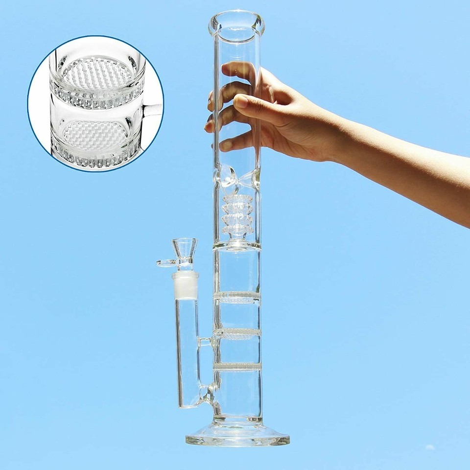 16.5" Heavy Glass Bong Hookahs Honeycomb Percolator Water Pipe Bowl for ...