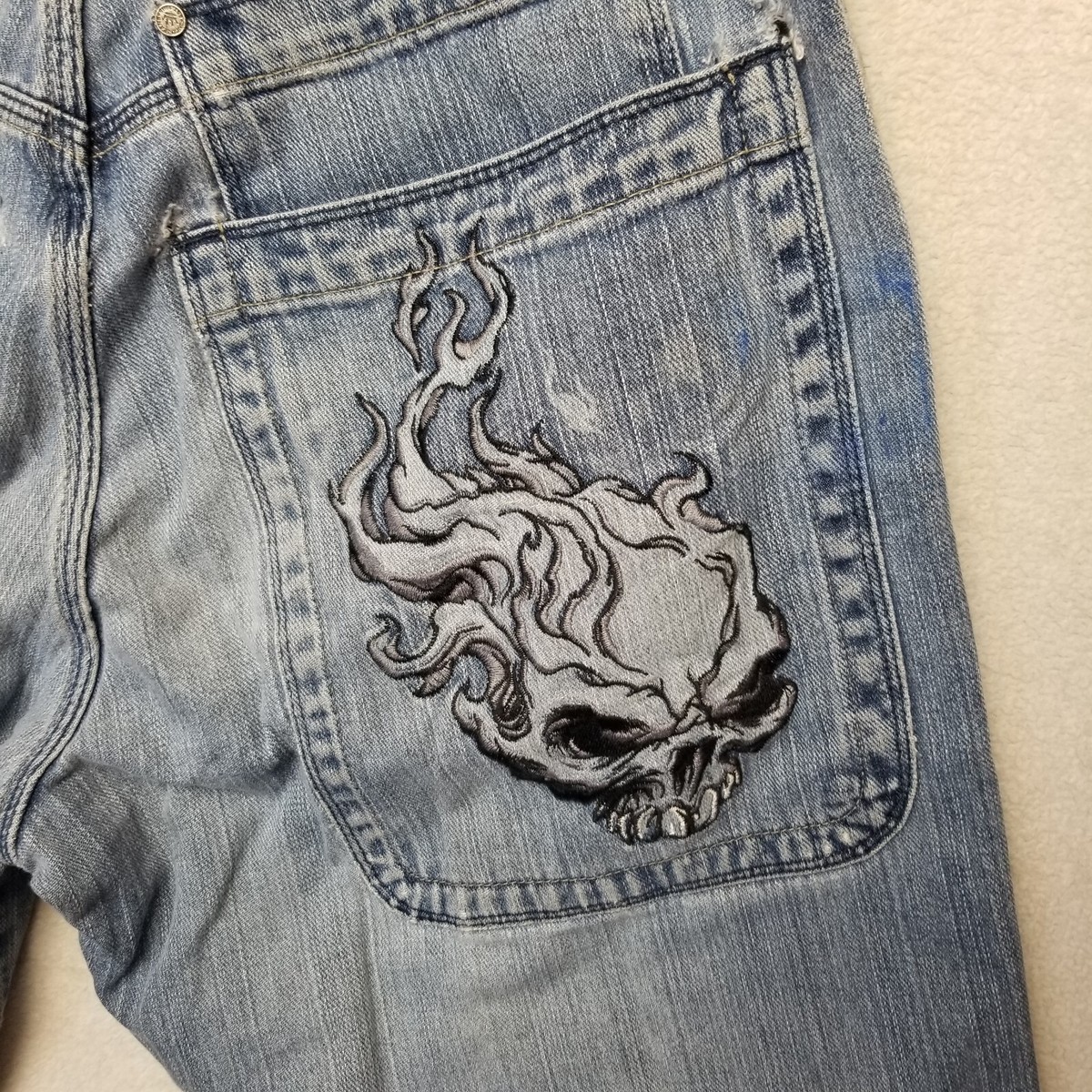 JNCO Flaming Fire Skull 32 x 30 Blue Jeans Pant HIP HOP JNCO Flaming Fire Skull 32 x 30 Blue Jeans Pant HIP HOP