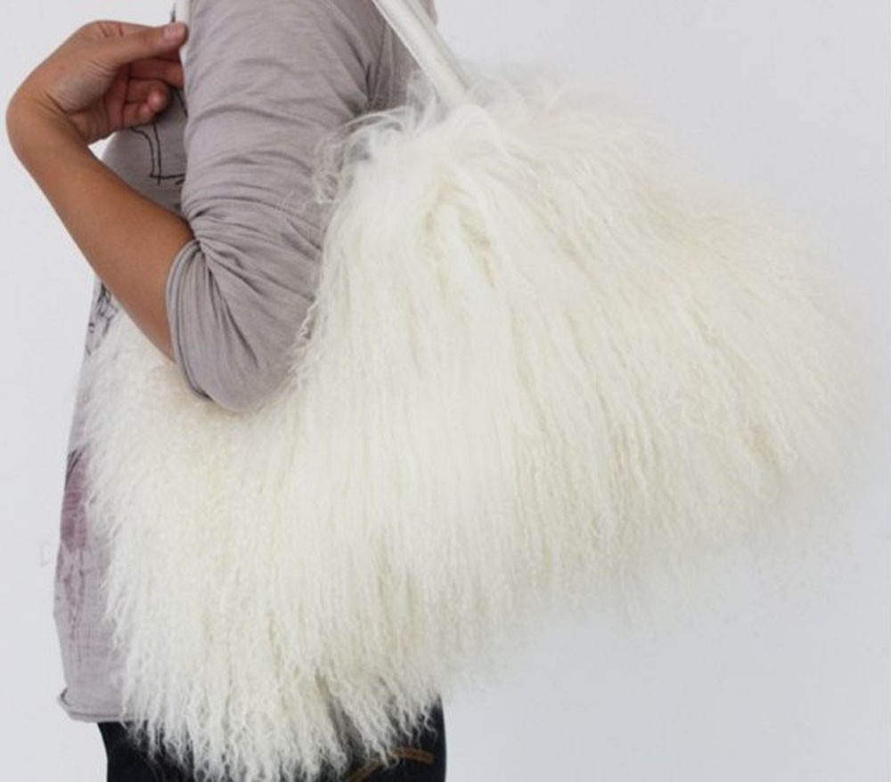 New large real long lamb fur/mongolian fur bag handbag on sale(multi ...