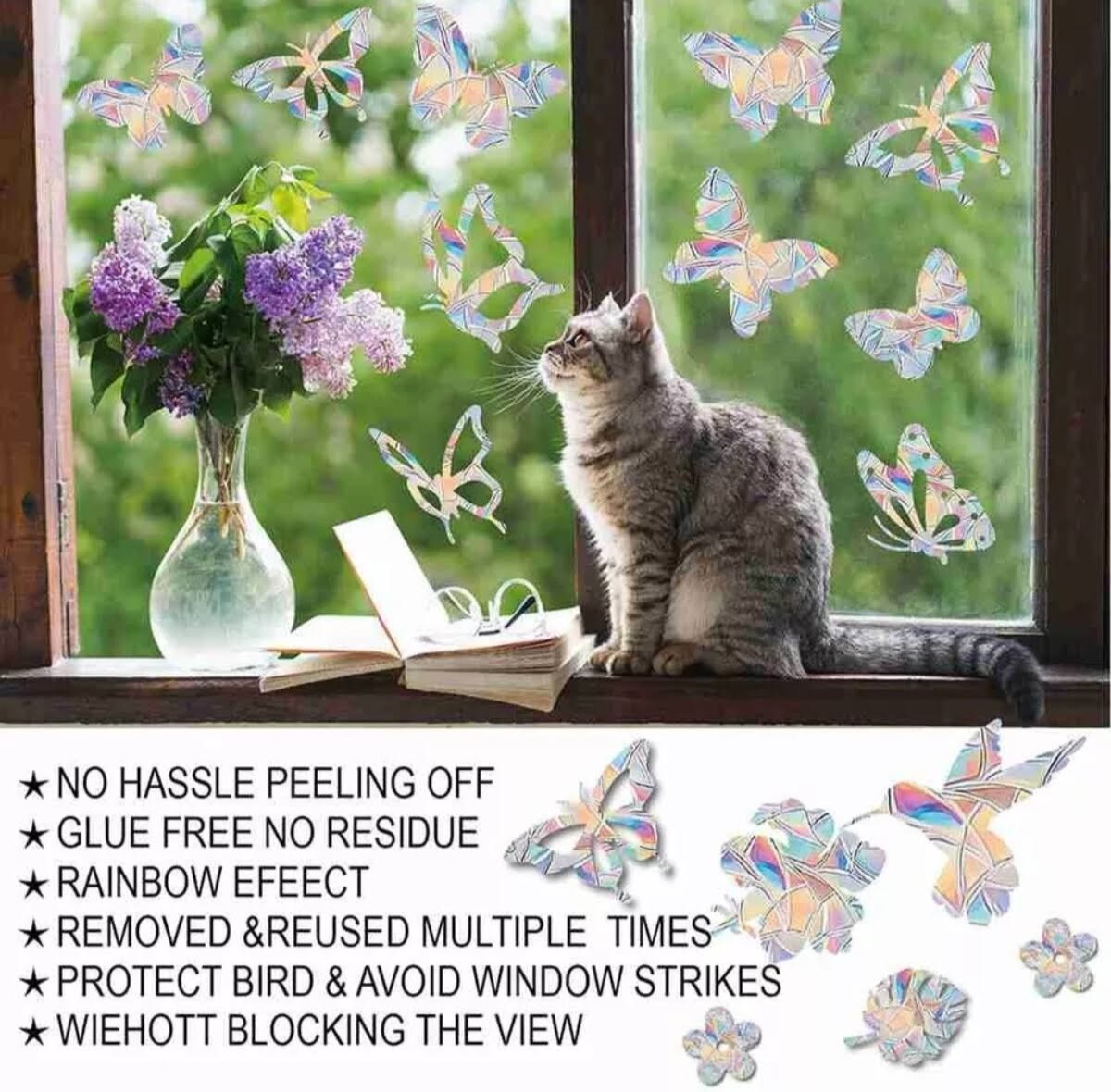 PVC Self-adhesive Removable Rainbow Prism Wall Decal Glass Stickers ...