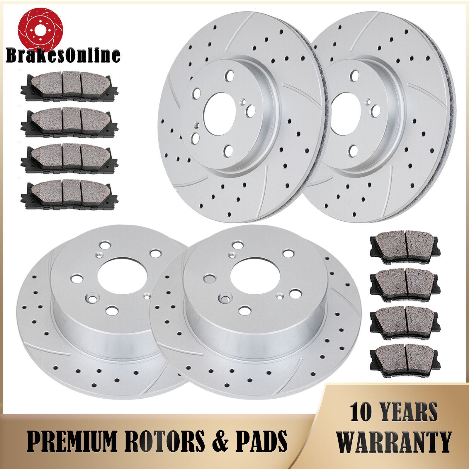 Front & Rear Brake Rotors Pads for Toyota Camry 2012-17 Slotted Drilled ...
