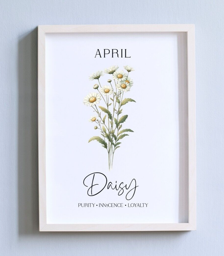 Birth Month Flower Art Print April, Daisy Wall Decor Print Home Decor ...