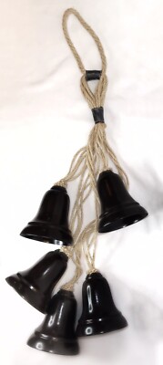 5 Brown Metal Bells On Rope Hanger Jingle Bells 27” Christmas Door ...