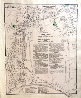 MAP 1870 WEST GARDNER MASSACHUSETTS ORIGINAL OLD ANTIQUE COLOR. FROM ...