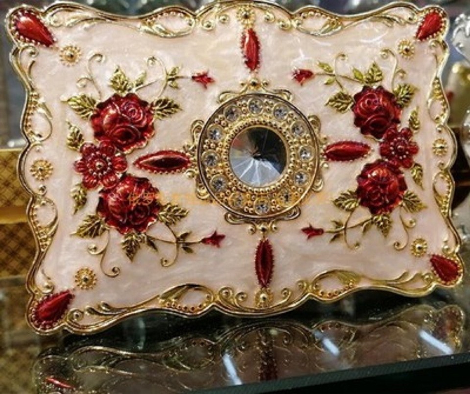 WHITE GOLD TIN ALLOY RED ROSE RECTANGLE SHAPE MUSIC BOX : ANNIE'S SONG ...